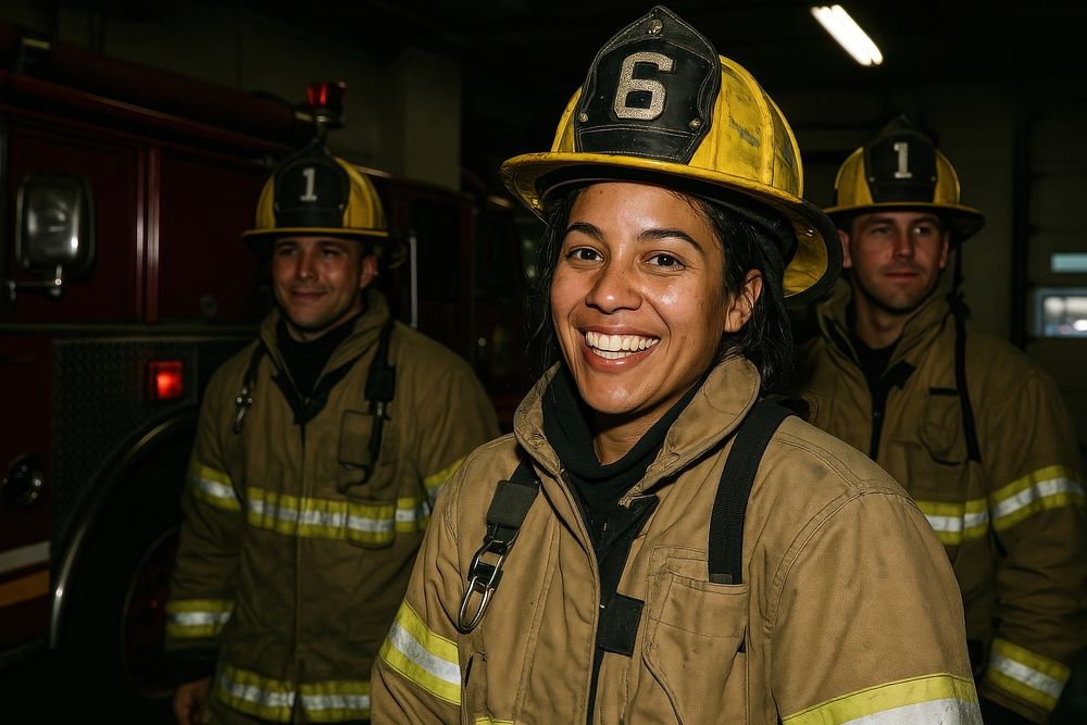 Brave firefighters smiling together. | Free Photo - rawpixel
