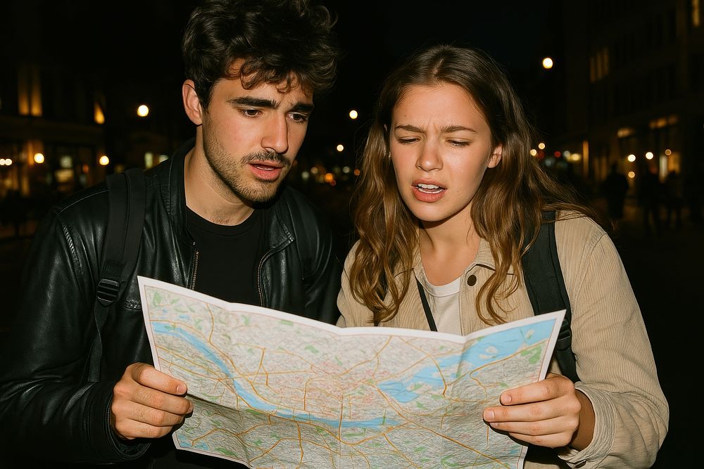 Lost tourists navigating city map. | Free Photo - rawpixel