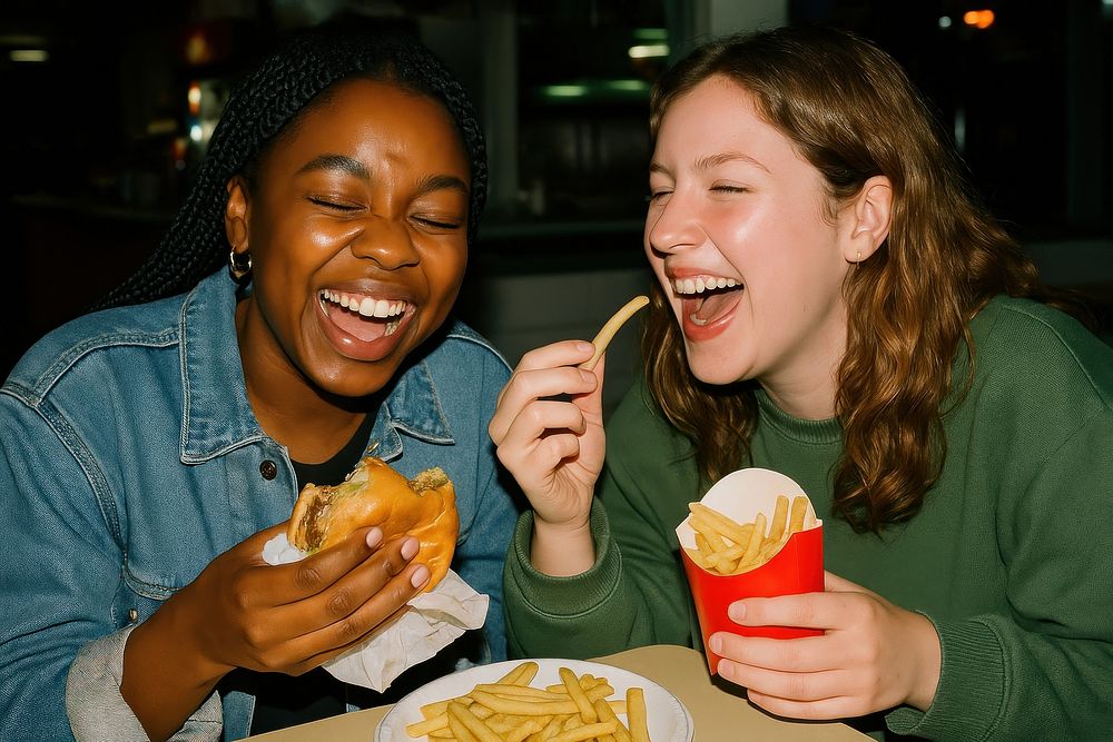 Friends enjoying fast food together. | Free Photo - rawpixel
