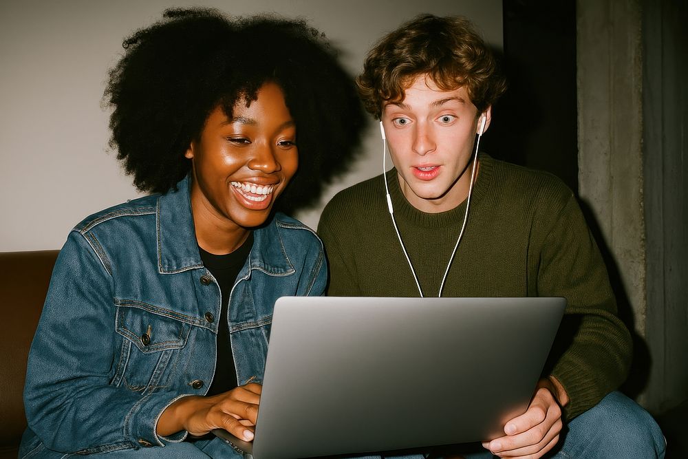 Excited friends using laptop together | Free Photo - rawpixel