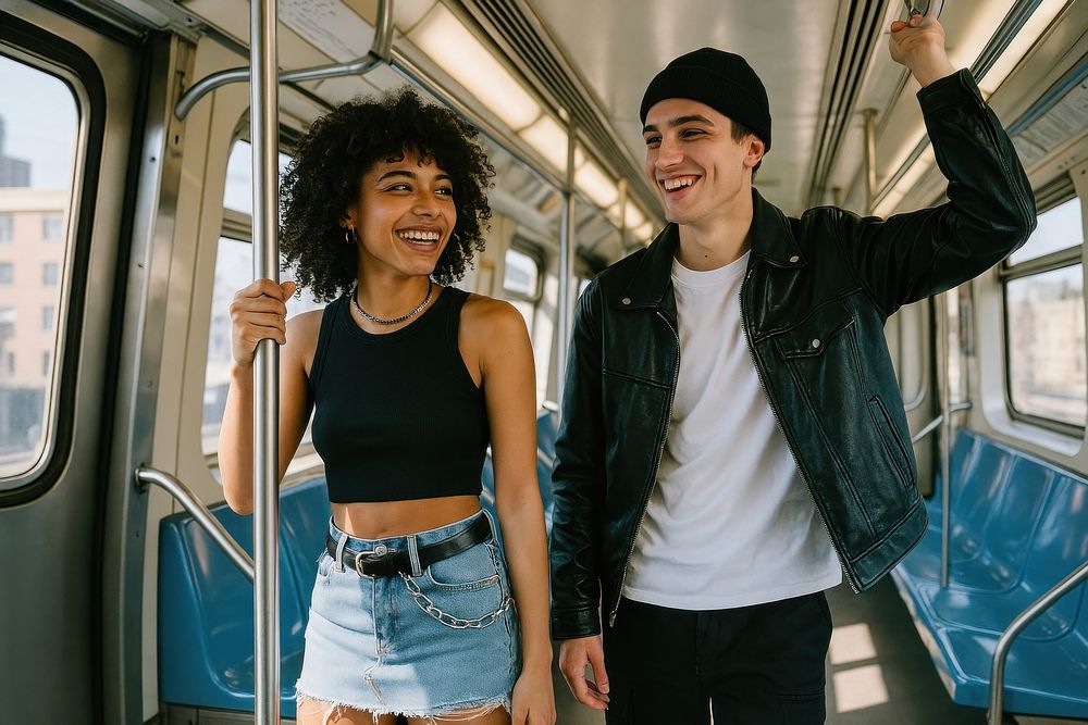 Happy friends riding subway together. | Free Photo - rawpixel
