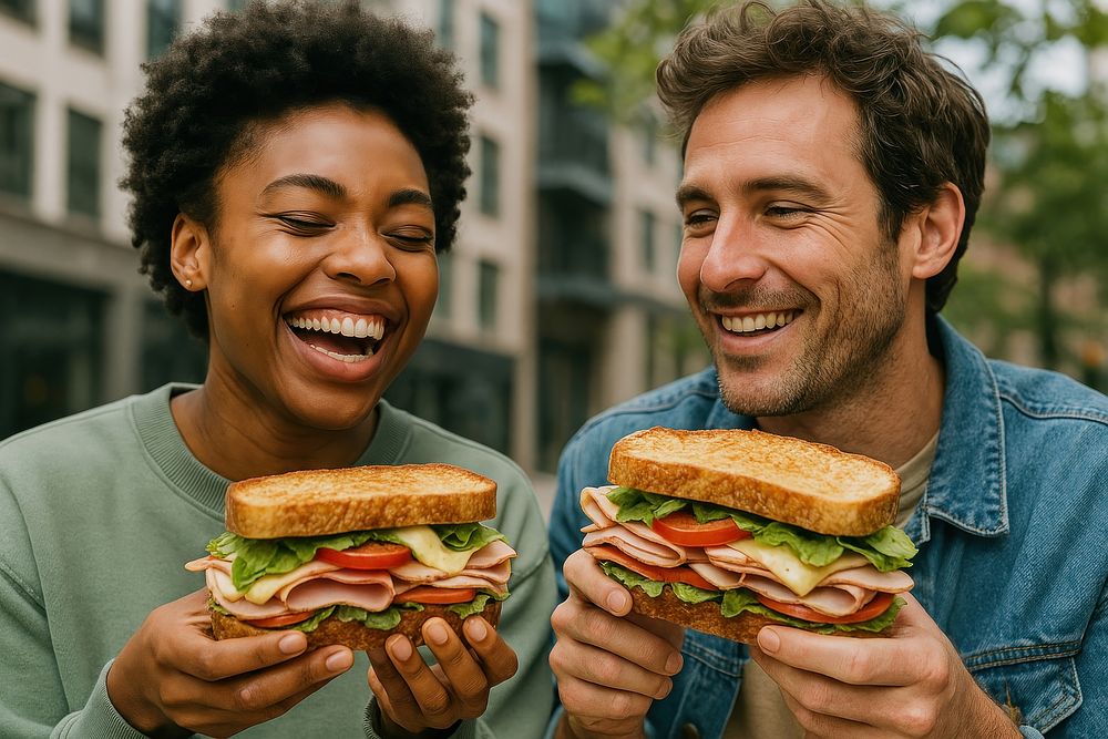 Joyful friends enjoying sandwiches. | Free Photo - rawpixel