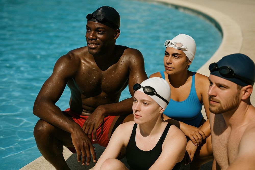 Diverse swimmers by poolside | Free Photo - rawpixel