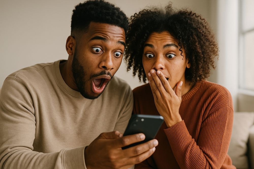 Surprised couple viewing smartphone. | Free Photo - rawpixel