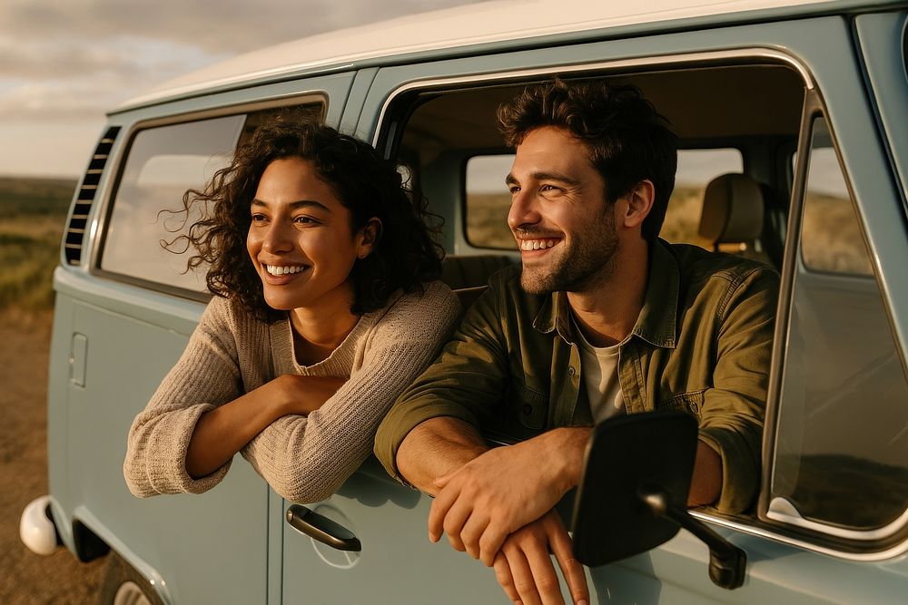 Happy couple road trip adventure | Free Photo - rawpixel