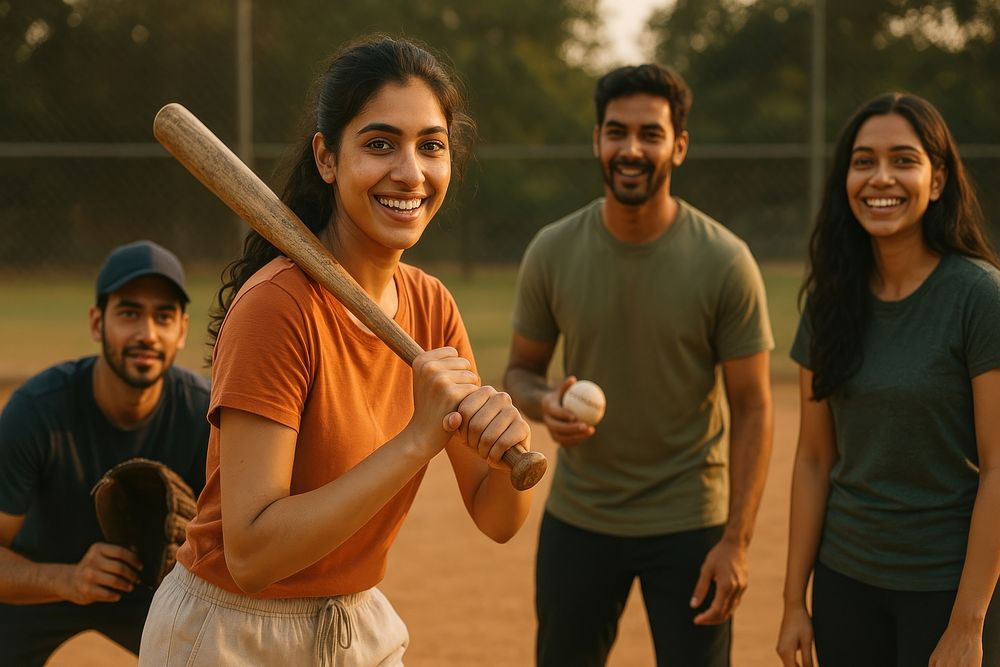 Joyful friends playing baseball outdoors. | Free Photo - rawpixel