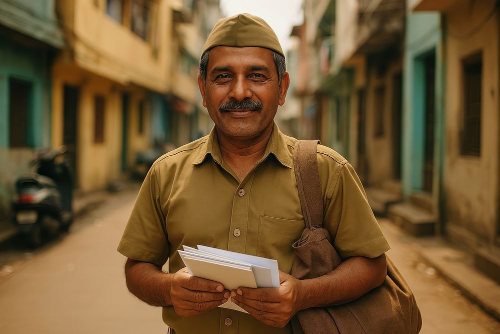 Smiling postman delivering letters. | Free Photo - rawpixel