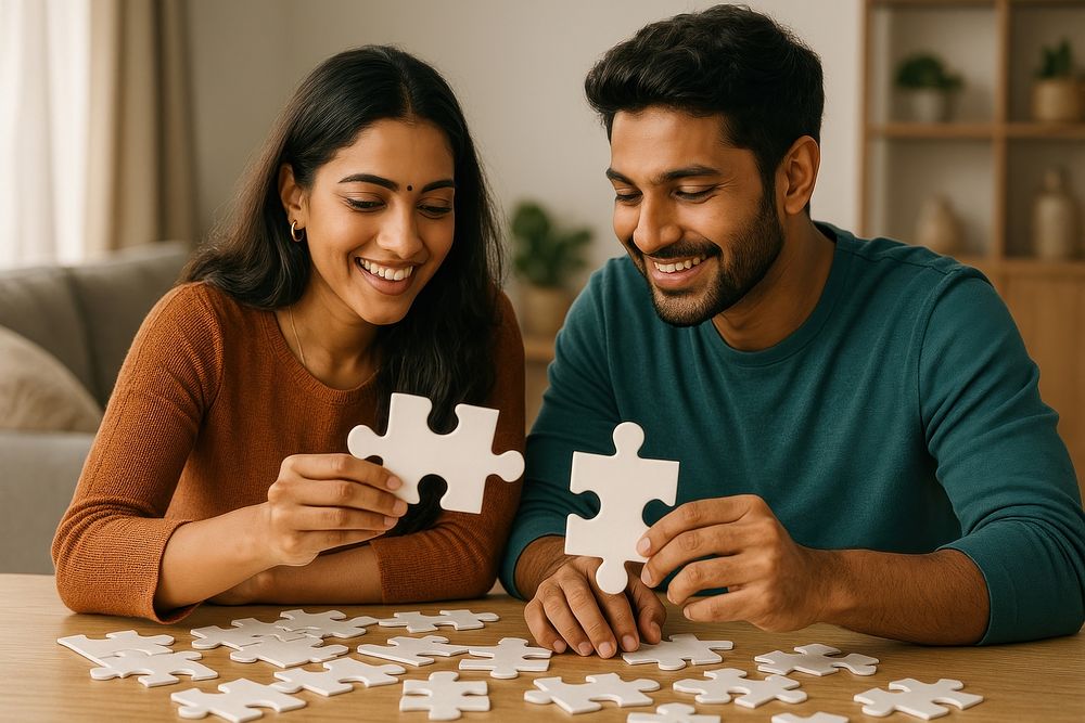 Couple solving puzzle together | Free Photo - rawpixel