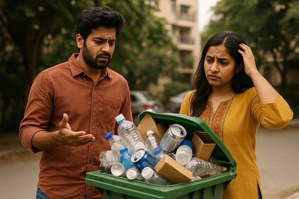 Confused couple recycling outdoors | Free Photo - rawpixel