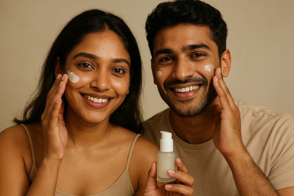 Couple applying skincare cream together. | Free Photo - rawpixel