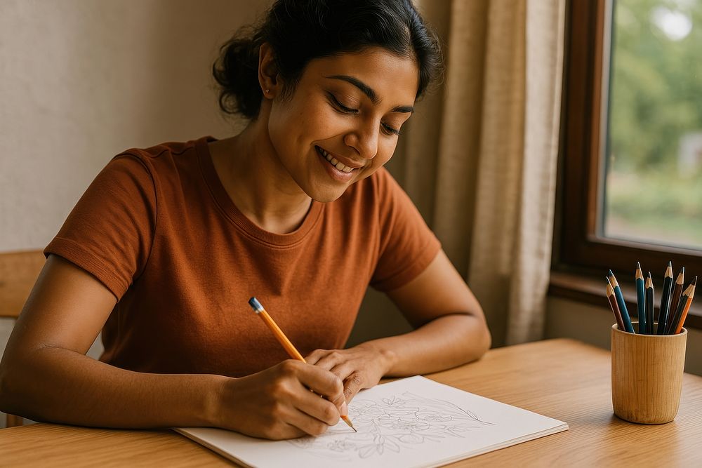 Woman drawing with colored pencils. | Free Photo - rawpixel