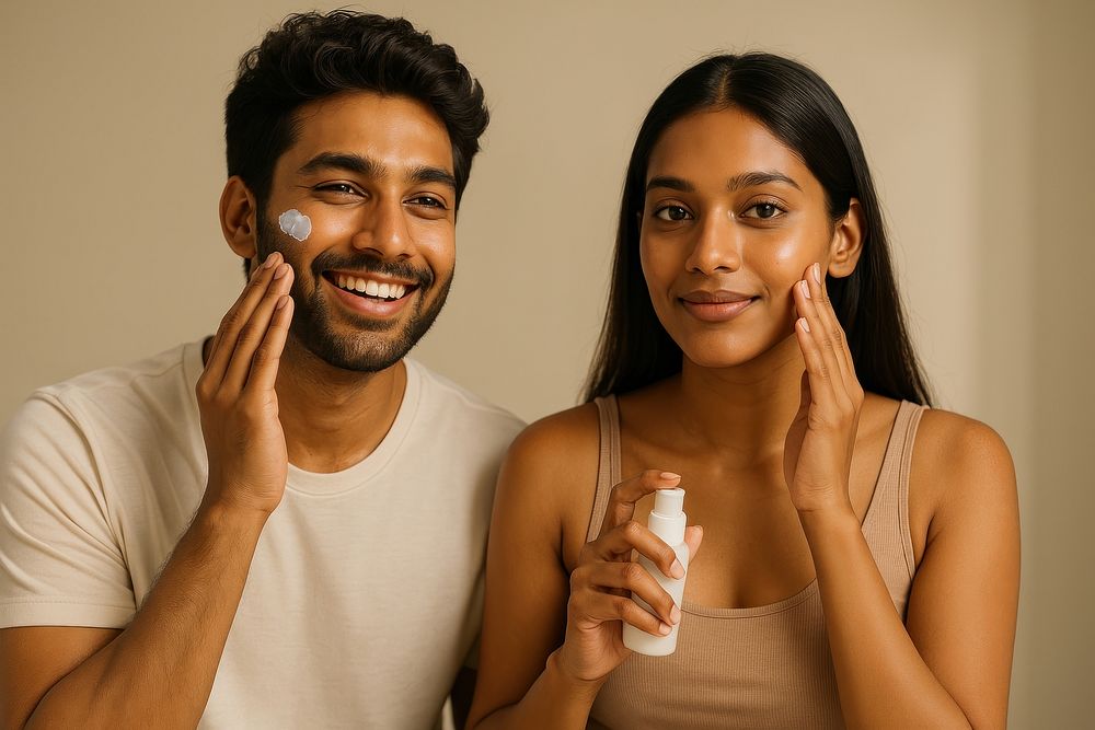 Couple applying skincare products. | Free Photo - rawpixel