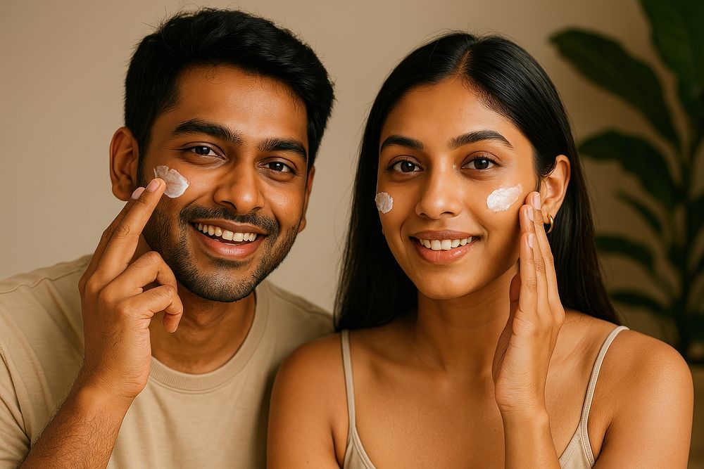 Couple applying skincare cream | Free Photo - rawpixel