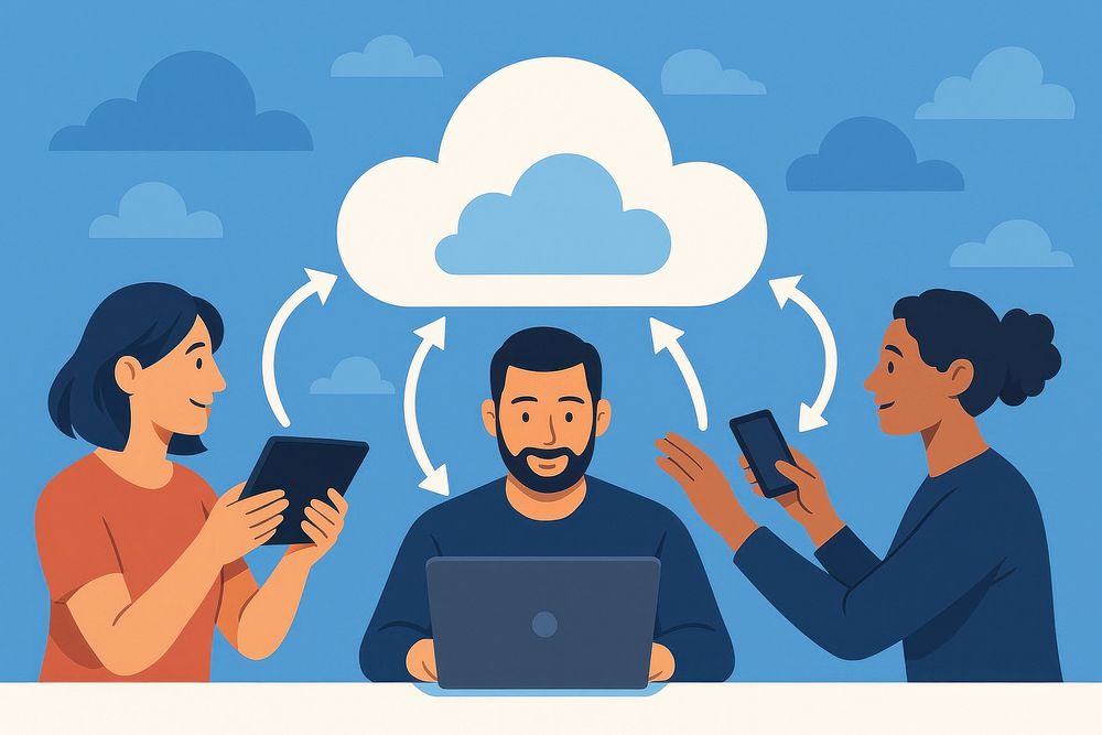 Collaborative cloud technology illustration. | Free Photo Illustration - rawpixel