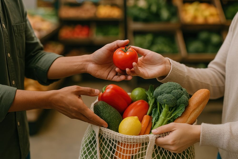 Fresh produce exchange scene | Free Photo - rawpixel