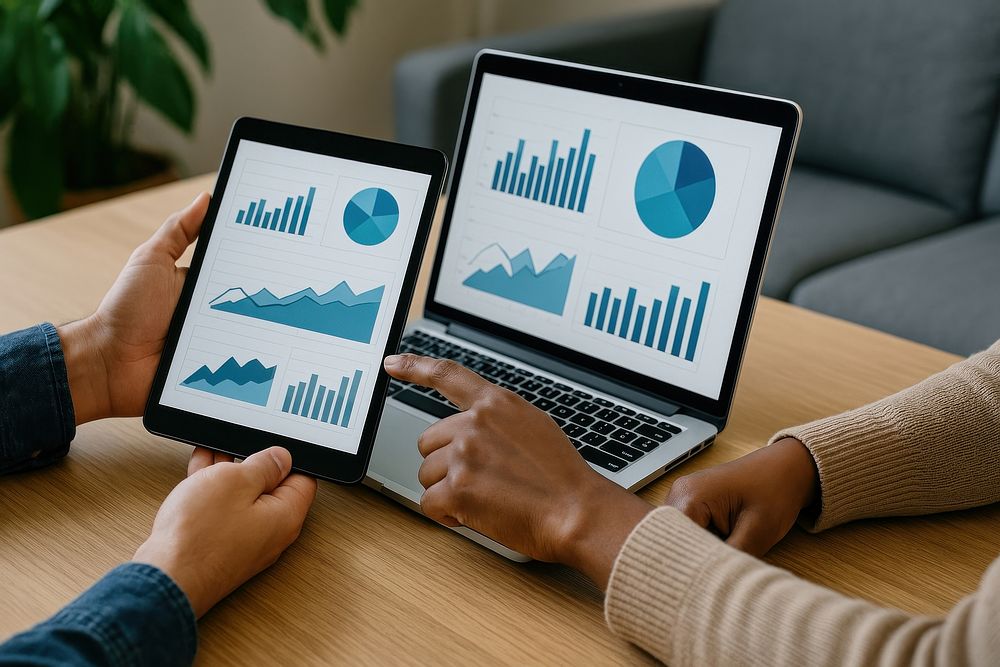 Tablet laptop data analysis teamwork | Free Photo - rawpixel