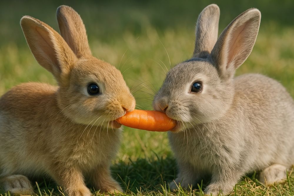 Adorable rabbits sharing carrot | Free Photo - rawpixel