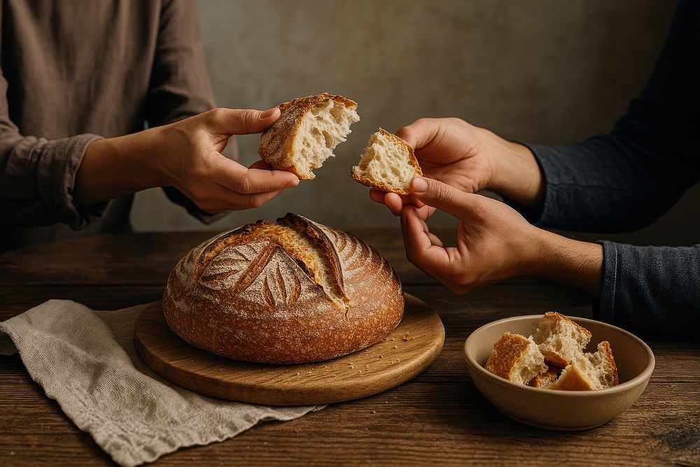 Sharing rustic artisan bread together. | Free Photo - rawpixel