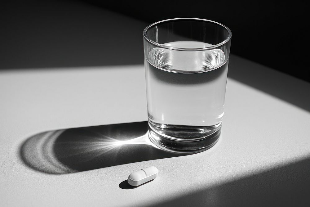 Glass, water, pill, shadow, minimalism. | Free Photo - rawpixel
