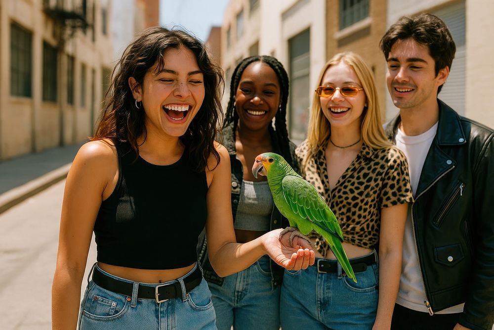 Friends enjoying parrot outdoors. | Free Photo - rawpixel