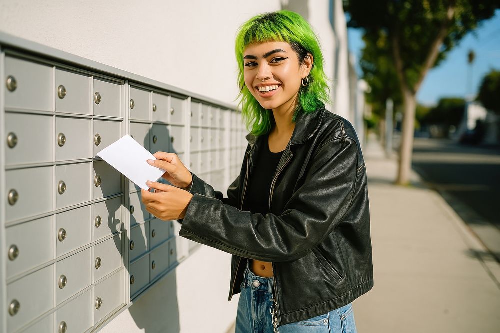 Smiling woman checking mail | Free Photo - rawpixel