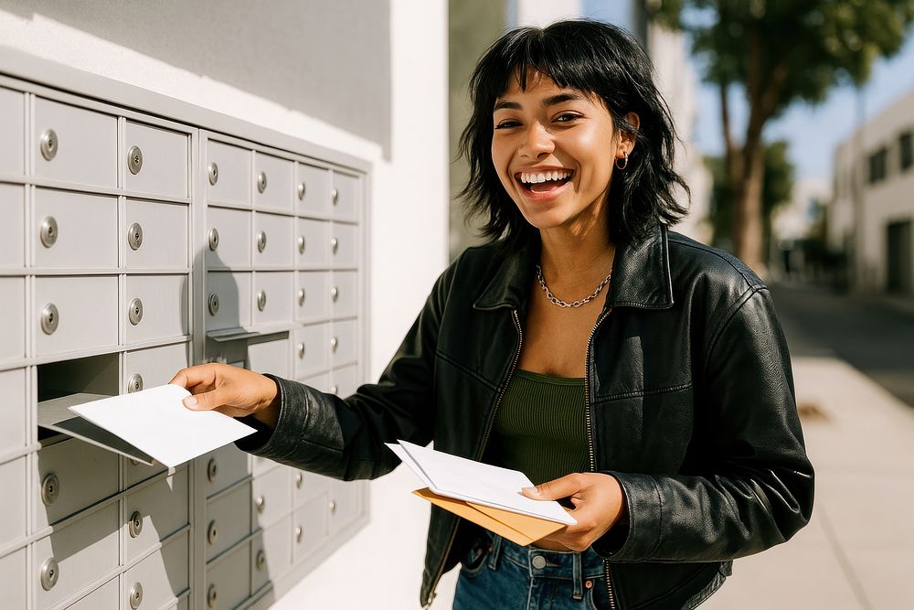 Happy woman checks mail | Free Photo - rawpixel