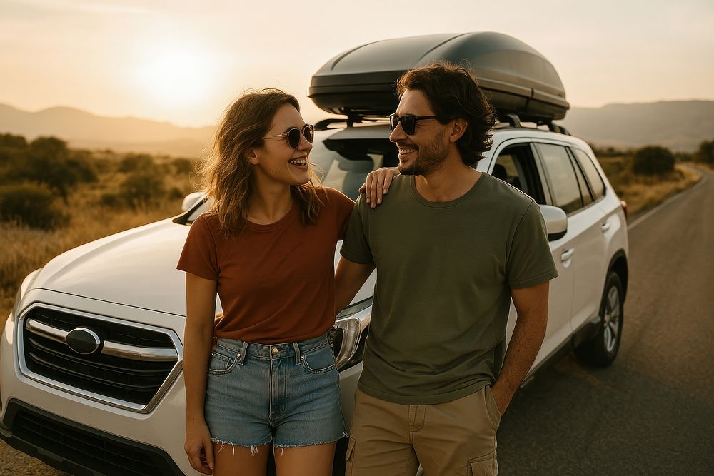 Couple road trip adventure sunset | Free Photo - rawpixel