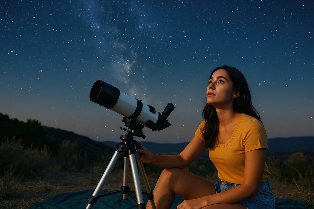 Stargazing woman telescope night | Free Photo - rawpixel