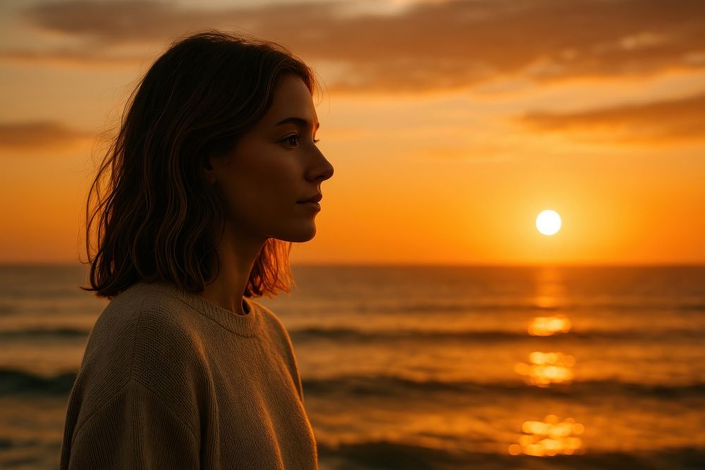 Contemplative sunset beach portrait | Free Photo - rawpixel