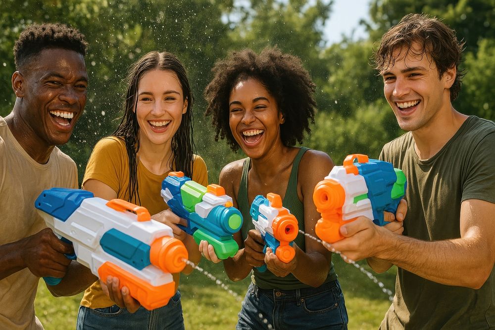 Joyful water gun battle | Free Photo - rawpixel
