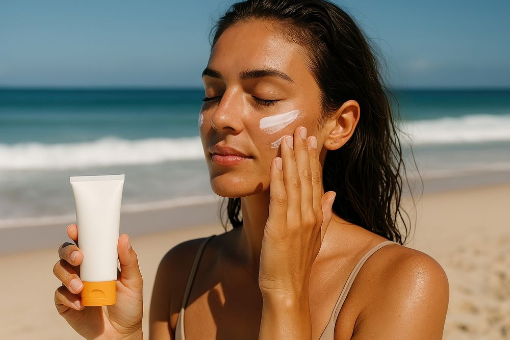 Woman applying sunscreen beach | Free Photo - rawpixel