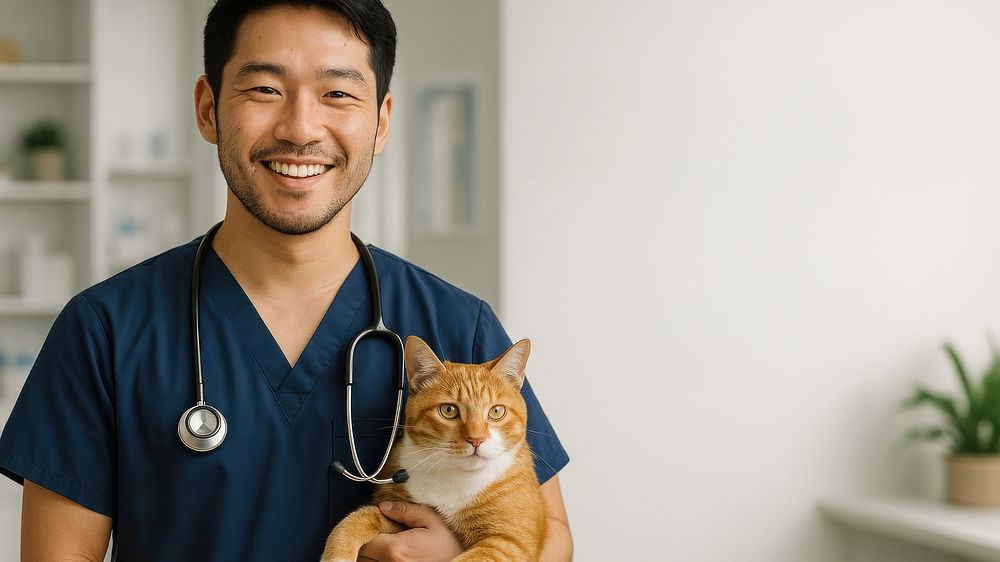 Veterinarian smiling with cat | Free Photo - rawpixel