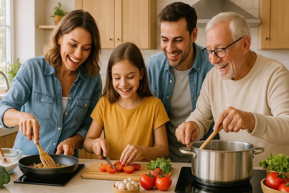 Family cooking together happily. | Free Photo - rawpixel