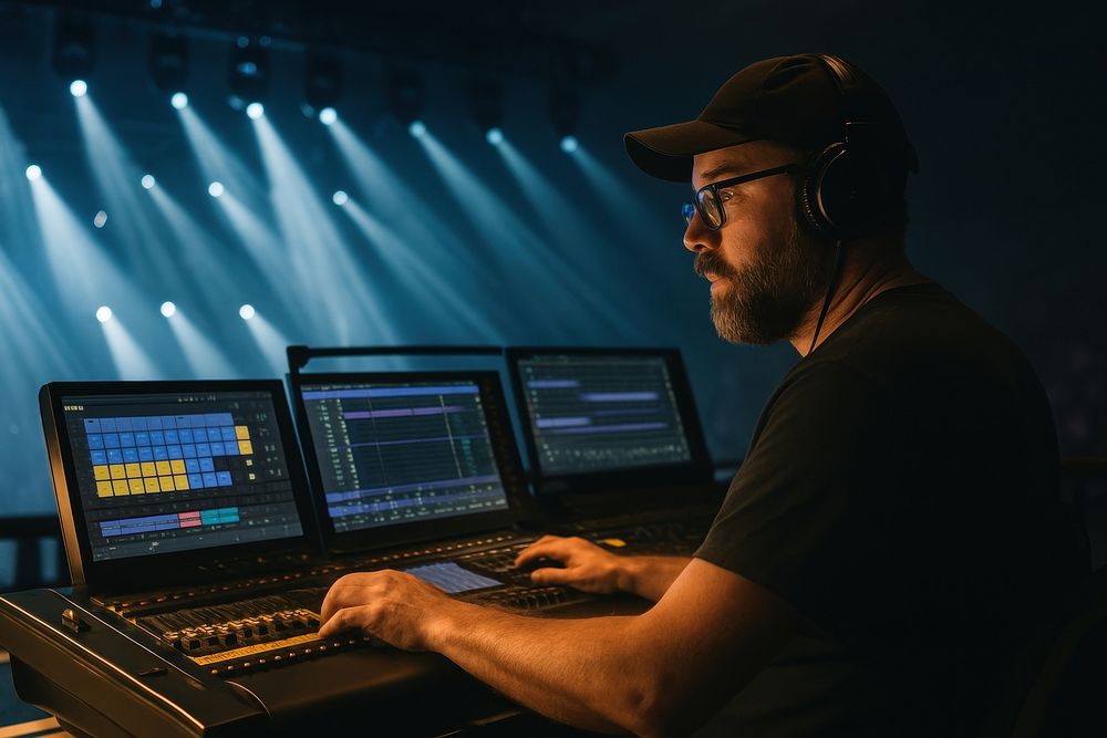 Concert lighting technician operating equipment. | Free Photo - rawpixel