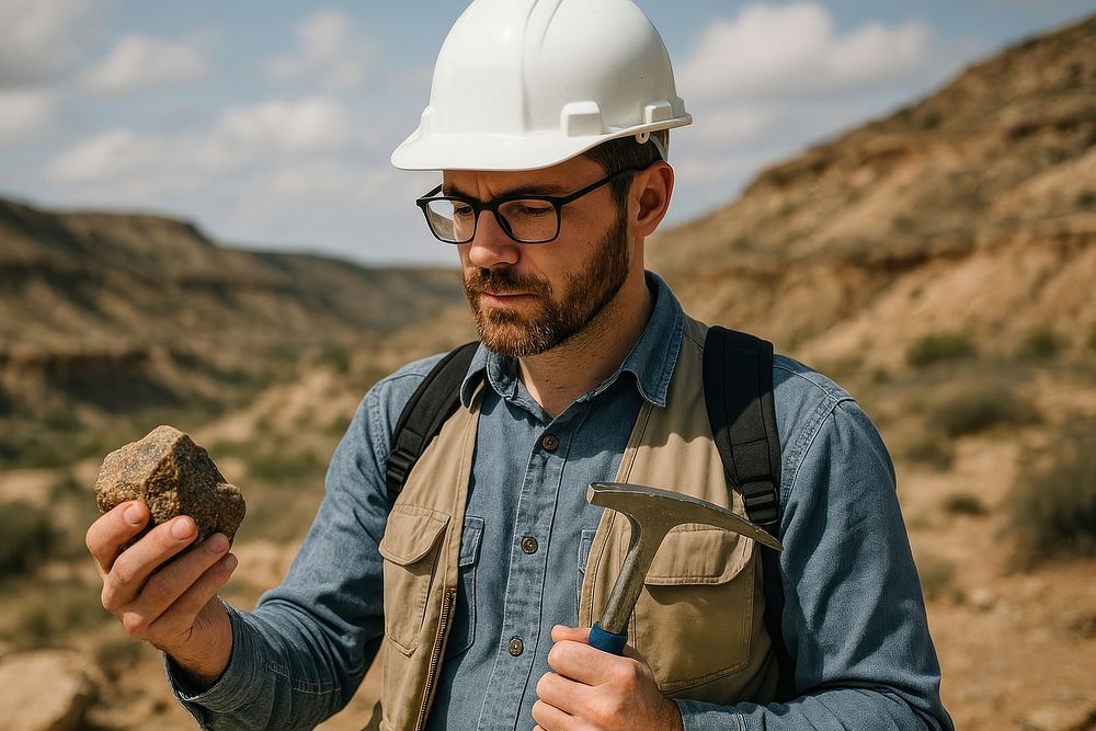 Geologist examining rock outdoors. | Free Photo - rawpixel