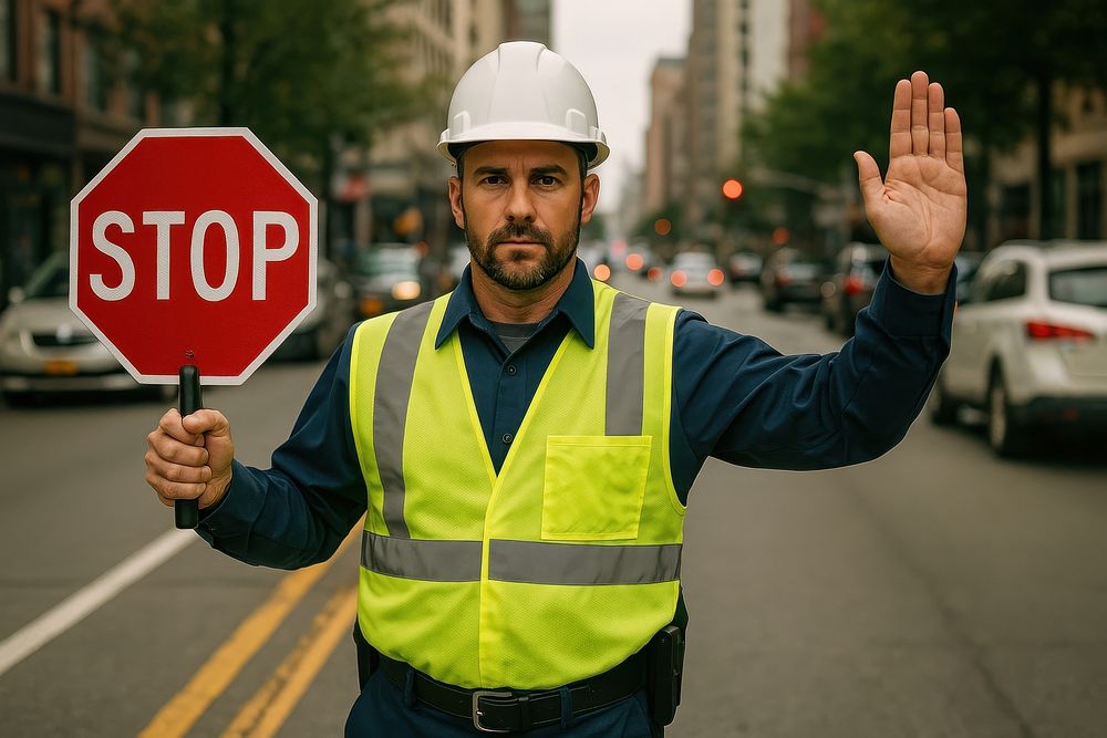 Traffic control worker halting vehicles. | Free Photo - rawpixel