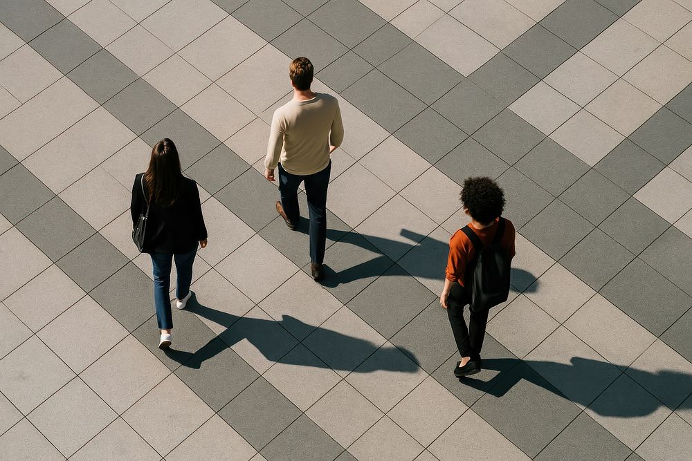 People walking on patterned pavement. | Free Photo - rawpixel