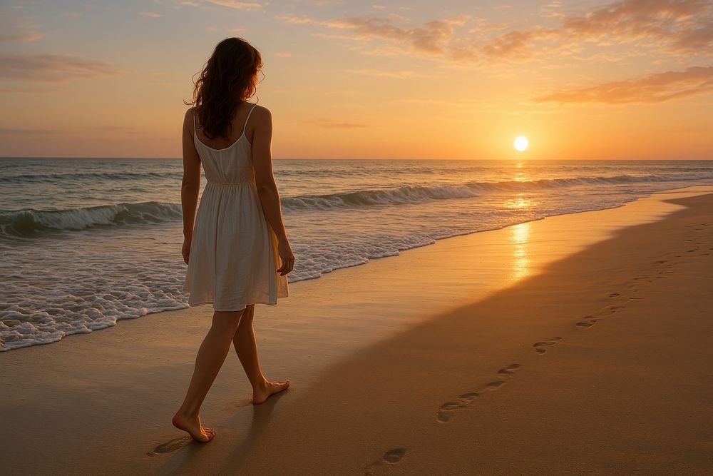 Serene sunset beach walk. | Free Photo - rawpixel