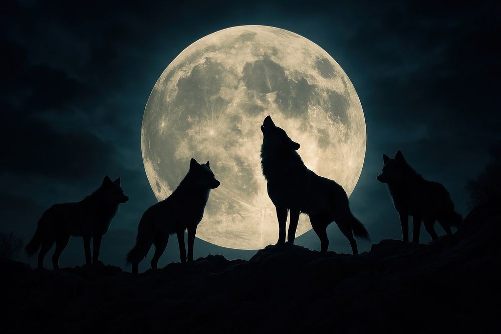 Wolves howling under moonlight | Free Photo - rawpixel