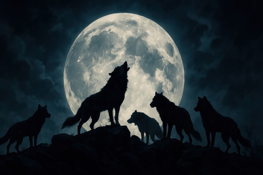 Wolves howling under moonlight. | Free Photo - rawpixel