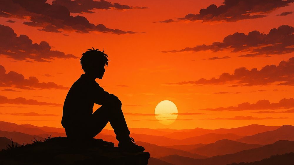 Contemplative sunset silhouette scene | Free Photo Illustration - rawpixel