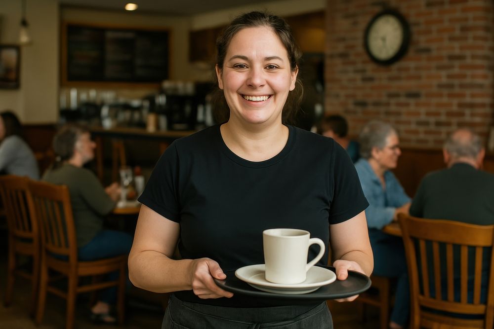 Smiling waitress serving coffee. | Free Photo - rawpixel
