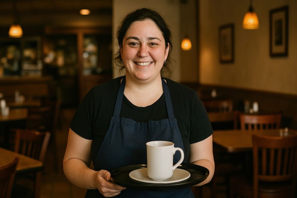 Smiling waitress serving coffee. | Free Photo - rawpixel
