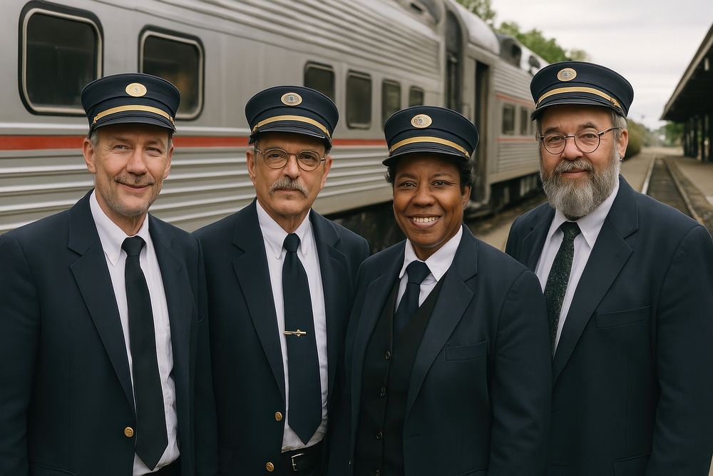 Train conductors smiling together. | Free Photo - rawpixel