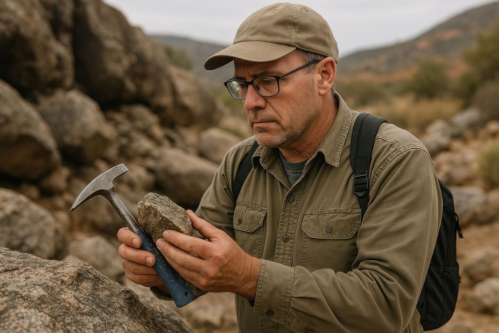 Geologist examining rock outdoors. | Free Photo - rawpixel