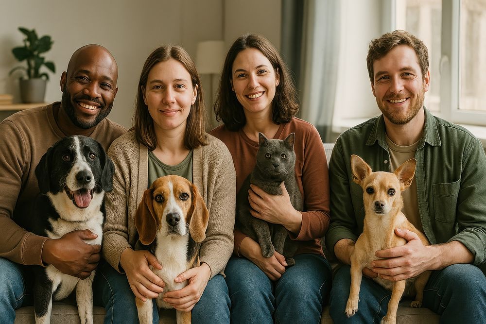 Happy diverse friends with pets | Free Photo - rawpixel