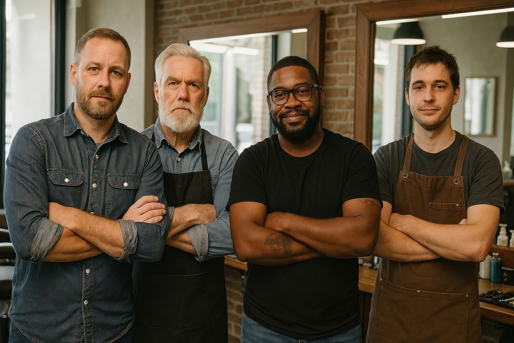 Barbershop team posing confidently. | Free Photo - rawpixel