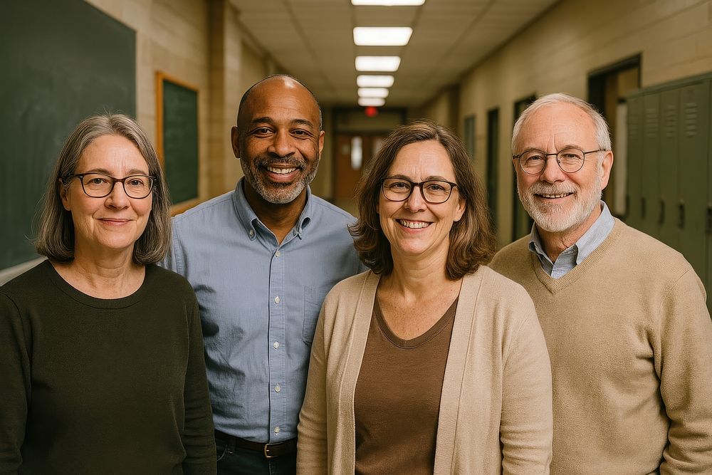 Happy educators in school hallway | Free Photo - rawpixel