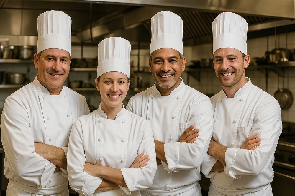 Chefs smiling in professional kitchen | Free Photo - rawpixel