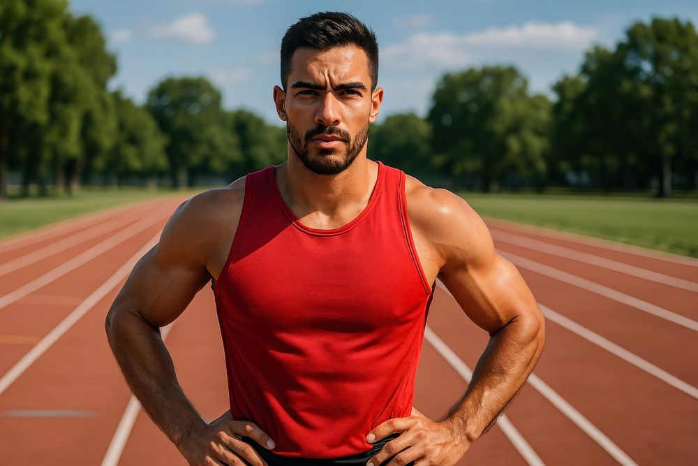 Athletic man on running track. | Free Photo - rawpixel